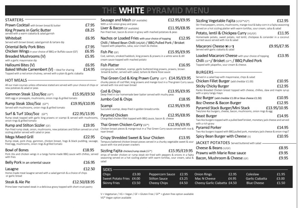 The White Pyramid Menu | White Pyramid